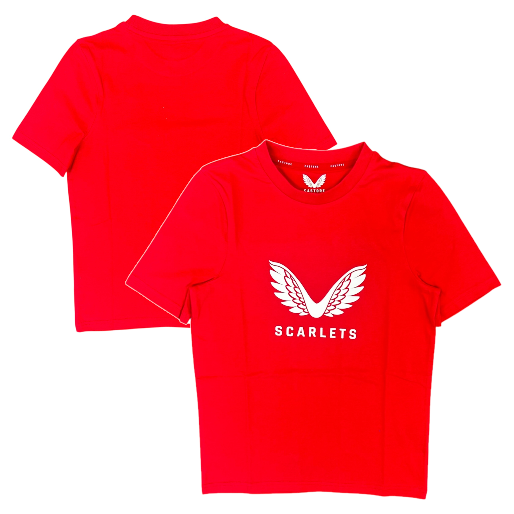 Scarlets Rugby Kid's T-Shirt Castore Red Lock Up Logo Top